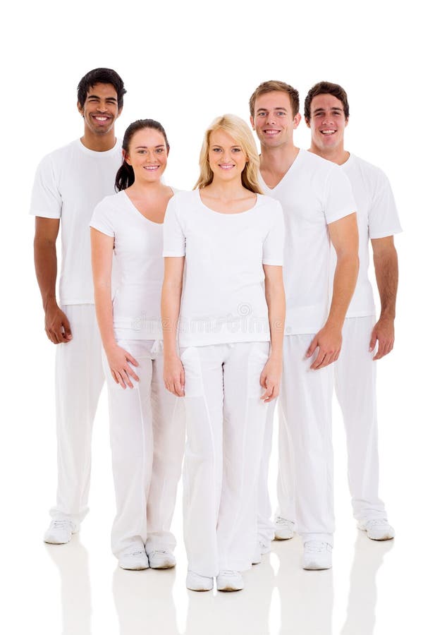 Group of Six Friends All in Blue Jeans and White Stock Photo - Image of ...