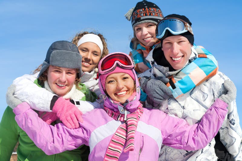 Winter Fun with Young People Group Stock Image - Image of cold, people ...