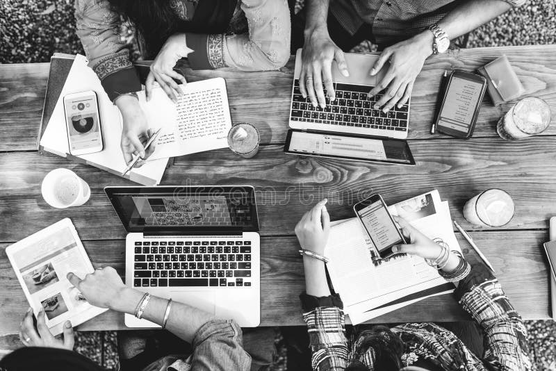 Friends Working Outdoors Technology Concept Stock Photo - Image of ...