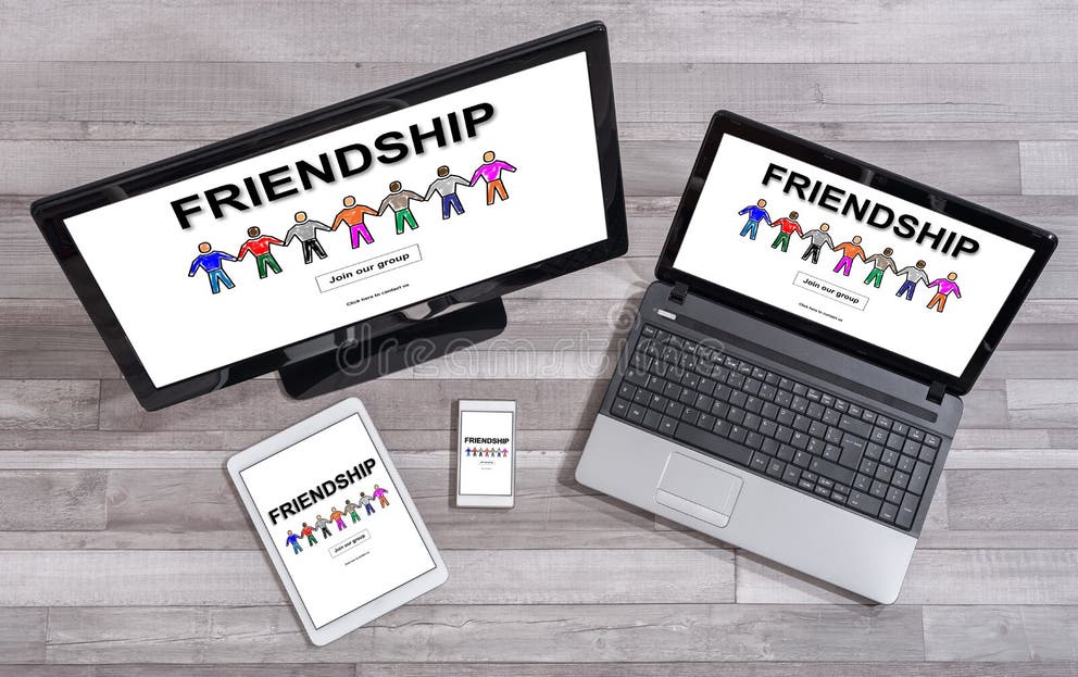 Friendship Concept on Different Devices Stock Photo - Image of together ...