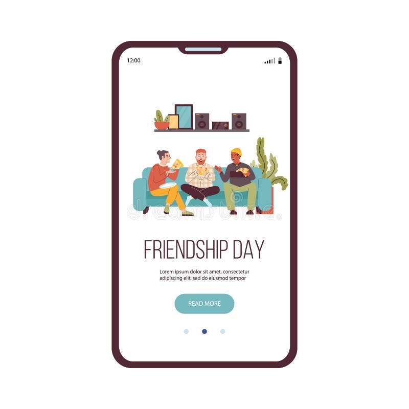 Friendship Day Interface for Mobile App with Friends Eating Pizza, Flat ...