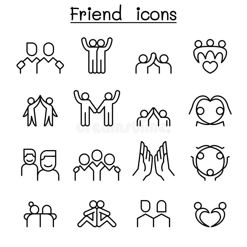 Friendship & Friend Icon Set in Thin Line Style Stock Vector ...