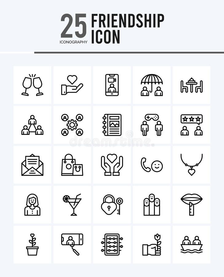 25 Friendship Outline Icons Pack Vector Illustration Stock Vector ...