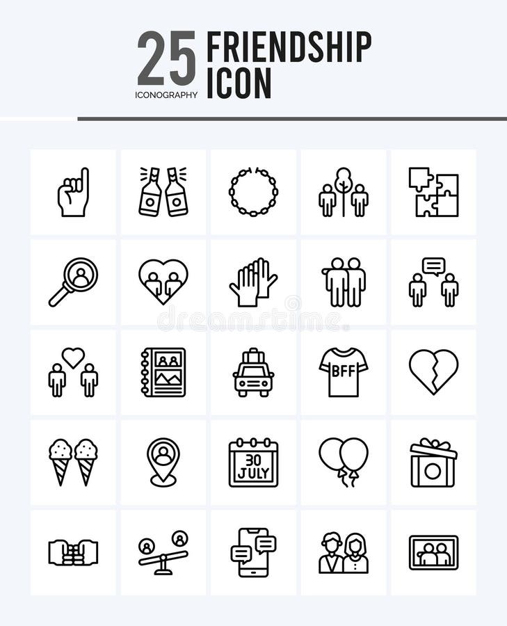 25 Friendship Outline Icons Pack Vector Illustration Stock Vector ...