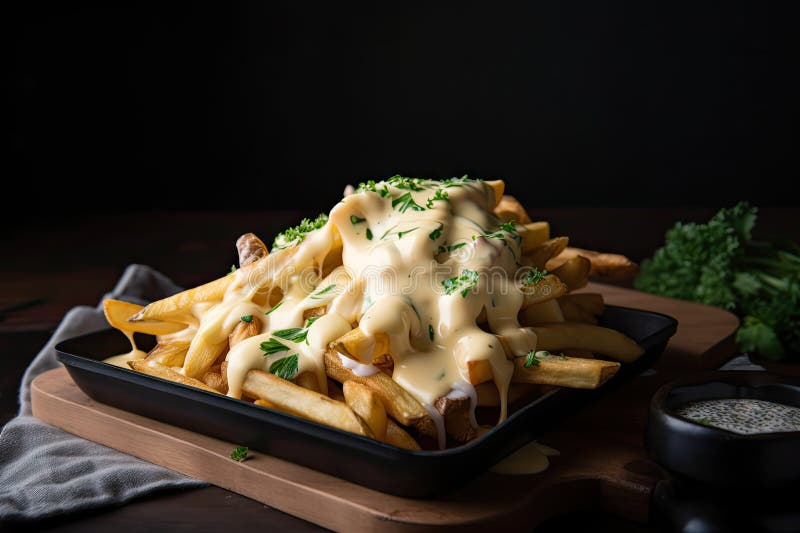 Fries, Drizzled with Warm and Creamy Cheese Sauce Stock Illustration ...