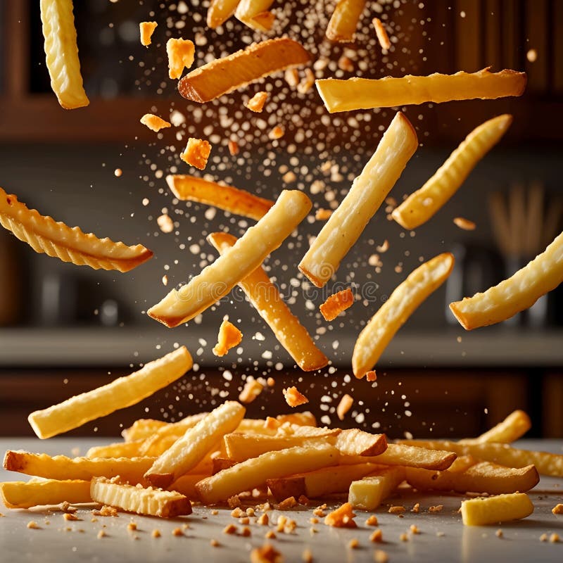 Fries in Flight: a Crispy Delight Stock Photo - Image of fries, delight ...