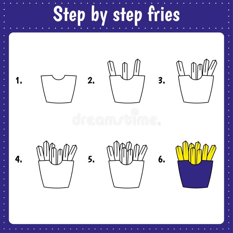 Drawing Tutorial for Kids. Easy Level. How To Draw Fries Stock Vector ...