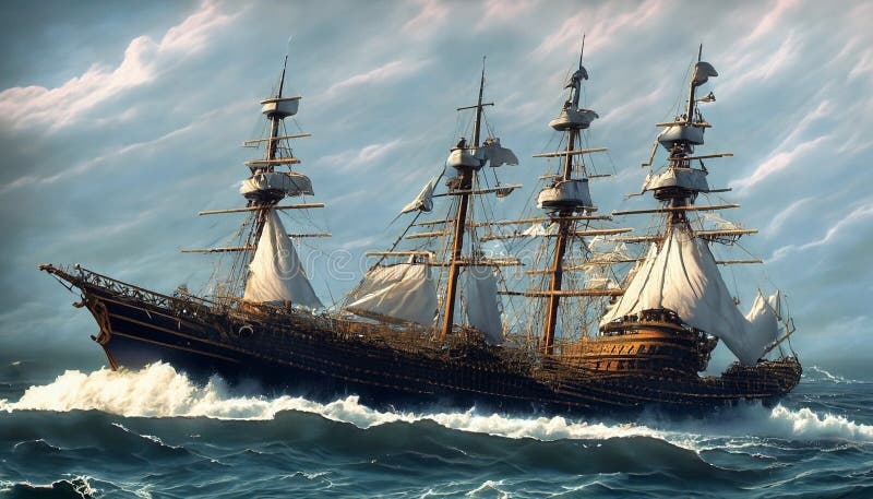 Frigate at sea stock illustration. Illustration of tall - 298394292