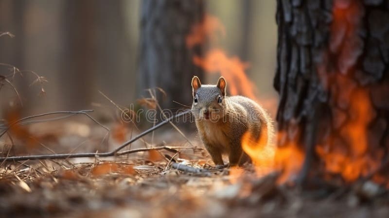 Frightened Animal Deer, Forest Fire Background. Ecological Catastrophy ...