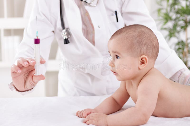 Frightened Baby Child Looking in To the Vaccine Stock Image - Image of ...