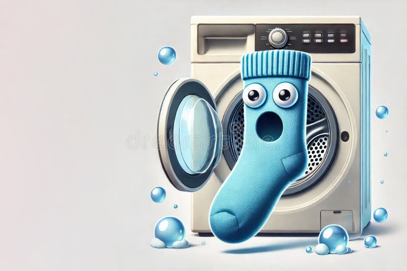 A Frightened Blue Sock Against the Background of a Washing Machine ...