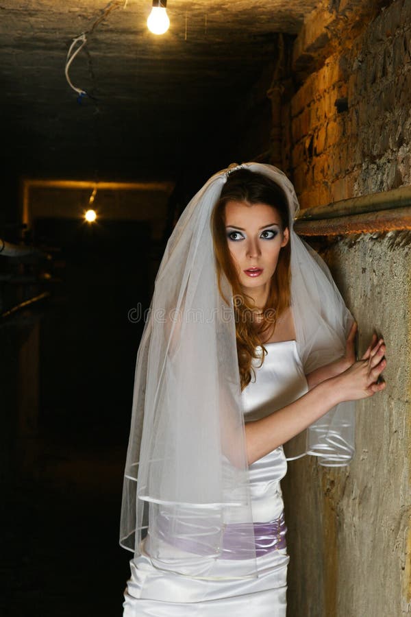 Frightened Bride in Dungeon Stock Photo - Image of elegant, emotions ...