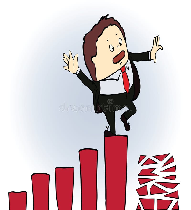 Frightened Man in a Chart Going Down. Cartoon Stock Vector ...