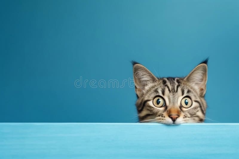 Frightened Cat Peeks Behind Corner. Generative AI Stock Illustration ...