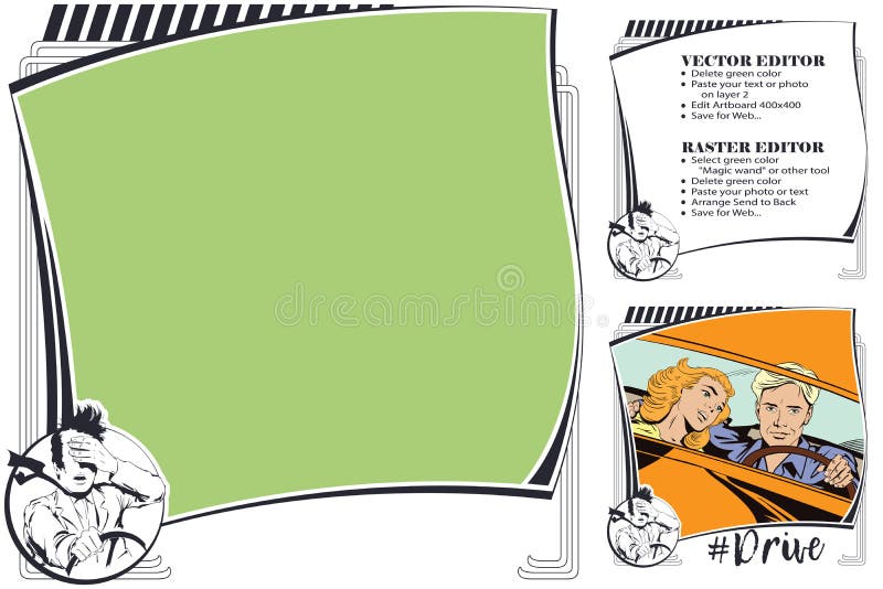 Frightened Driver. Frame for Scrapbook, Banner, Sticker, Social Stock ...