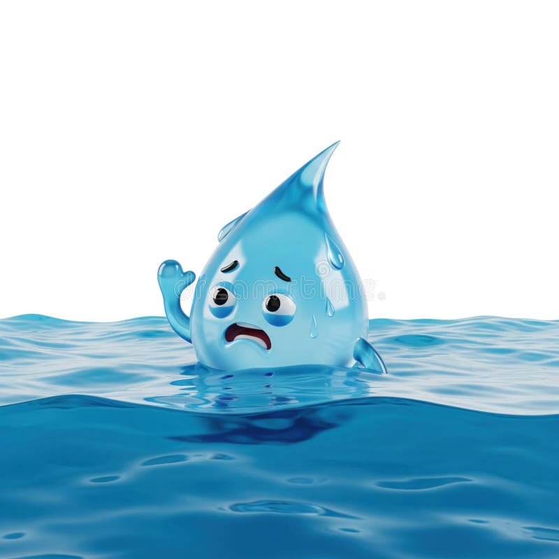 A Frightened Drop of Water with a Face Drowns in Water. Stock Photo ...