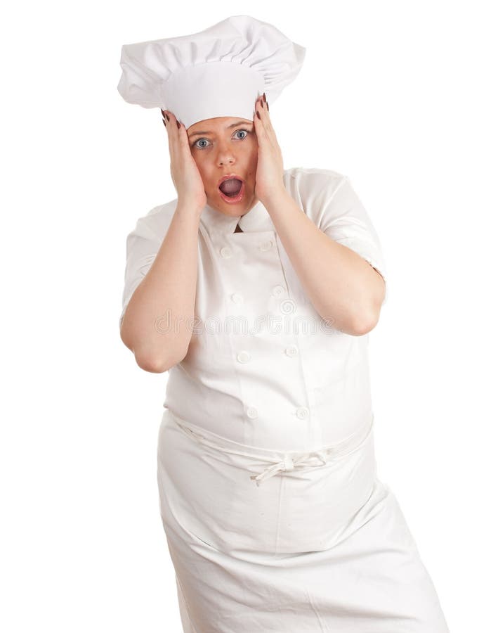 Frightened fat female cook stock photo. Image of dieting - 20437802
