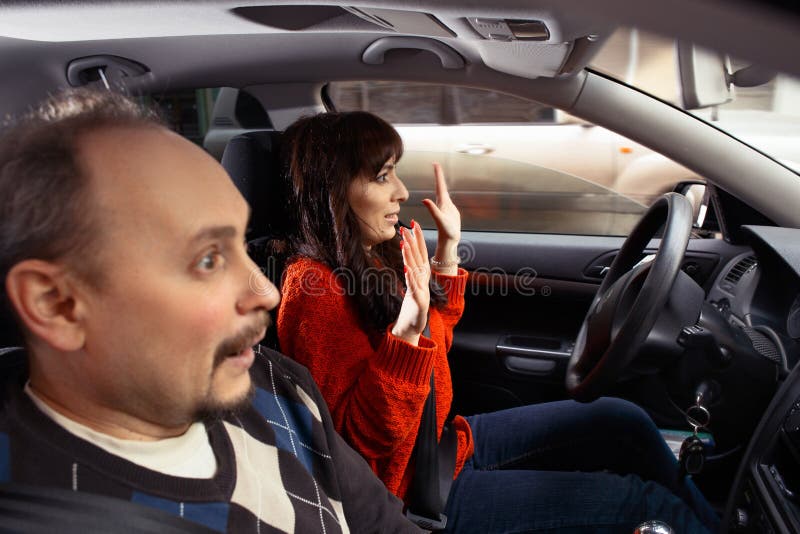 Frightened Female Student Passing a Driving Test Stock Image - Image of ...