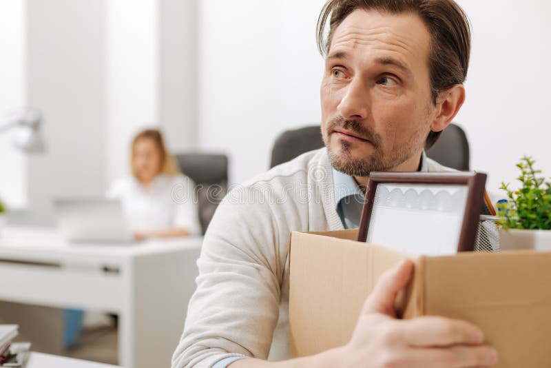 Fired Employee Carrying the Box and Leaving the Office Stock Image ...