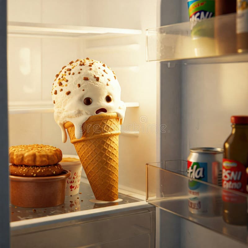 Frightened Ice Cream in the Refrigerator. Stock Image - Image of ...