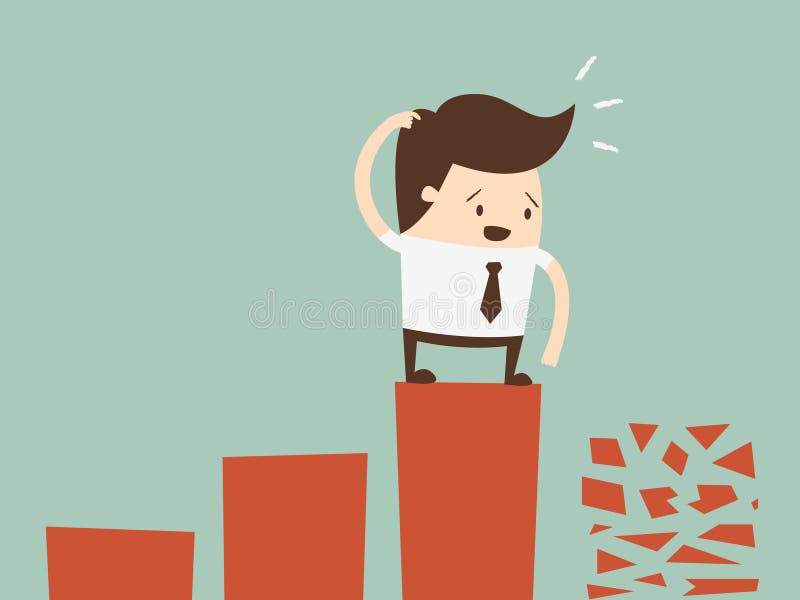 Frightened Man in a Chart Going Down. Cartoon Stock Vector ...