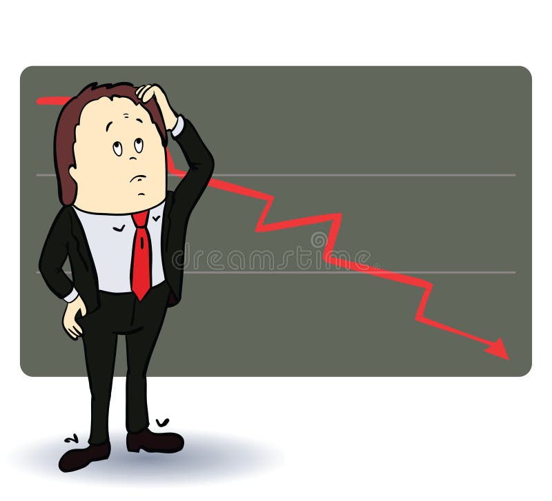 Frightened Man in a Chart Going Down. Cartoon Stock Vector ...
