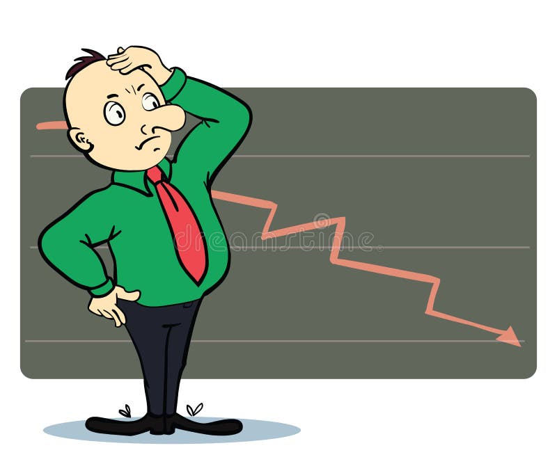 Frightened Man in a Chart Going Down. Cartoon Stock Vector ...