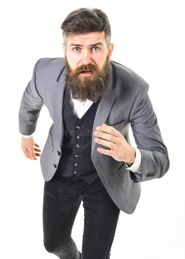 Frightened Man Concept. Mature Man Running with Frightened Face. Stock ...