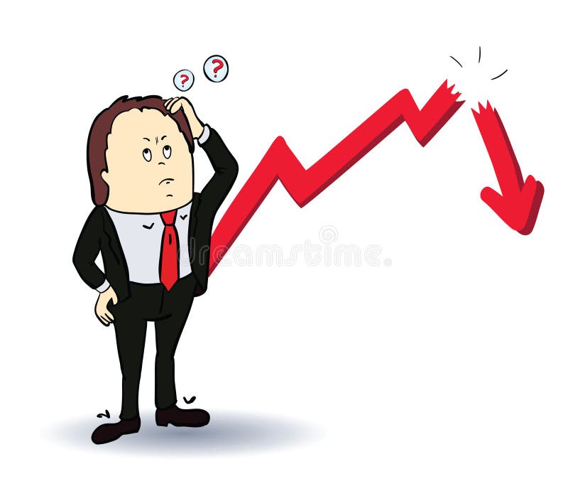 Frightened Man in a Chart Going Down. Cartoon Stock Vector ...