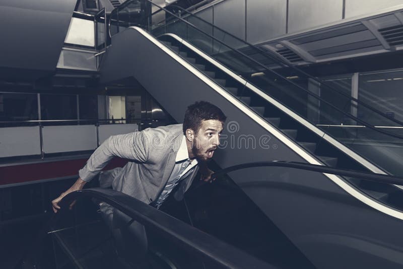 Frightened Man Run Away. Stressed Businessman. Scared Man Stock Image ...