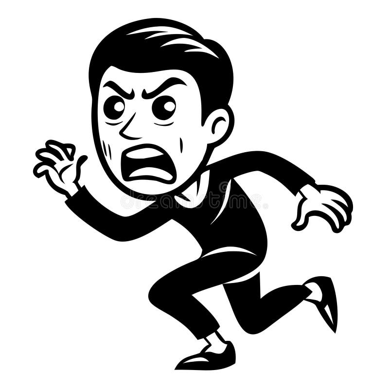 Frightened Man Running with Expression of Fear in Bold Black and White ...