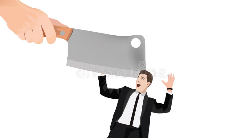 Frightened Man Screams with Cleaver Over His Head- Stock Vector ...