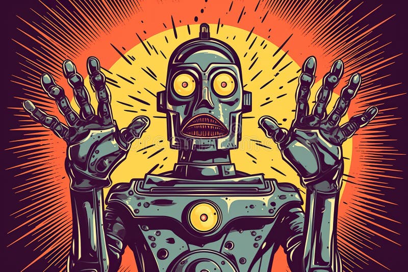 The Frightened Robot Raised Its Hands in Panic, Concept of Autonomous ...