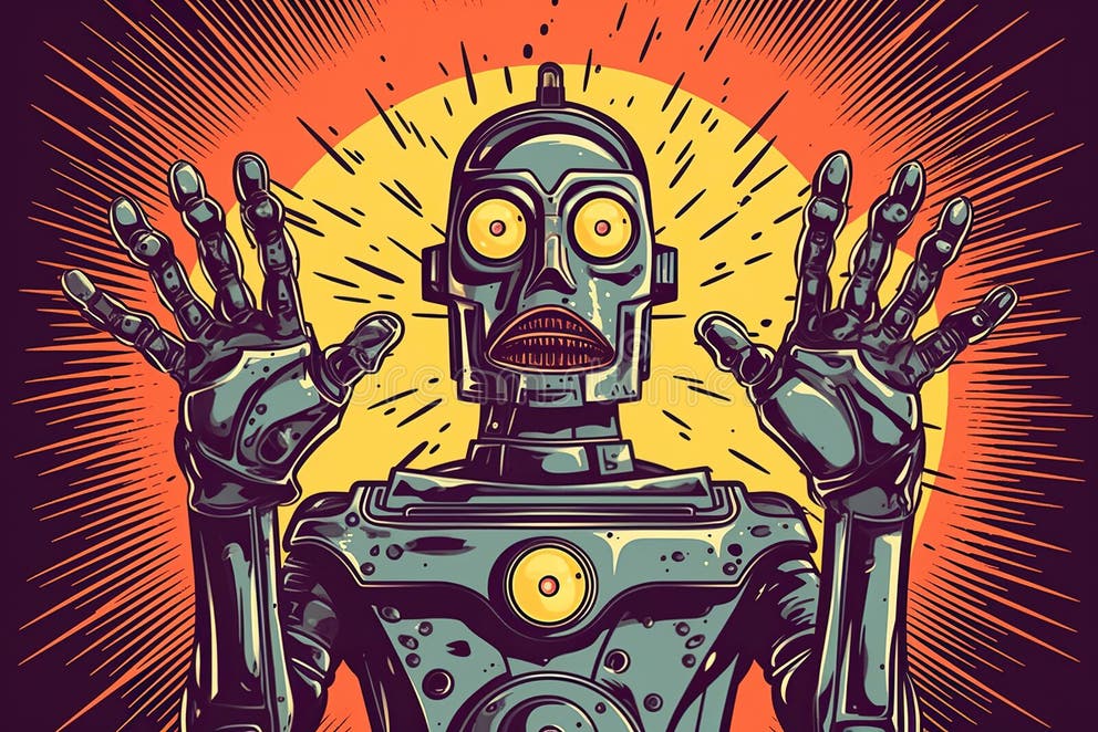 The Frightened Robot Raised Its Hands in Panic, Concept of Autonomous ...