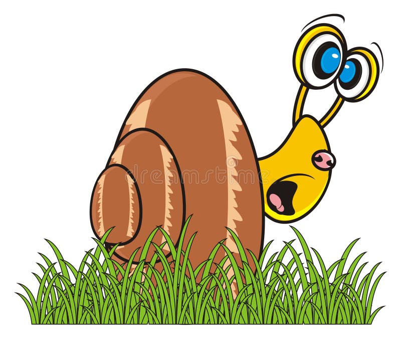 Frightened Snail in the Grass Stock Illustration - Illustration of fear ...