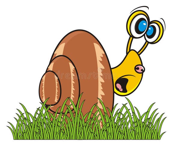 Frightened Snail in the Grass Stock Illustration - Illustration of fear ...