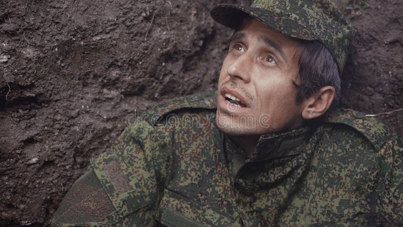 A Frightened Soldier at War Stock Video - Video of nervous, shelter ...