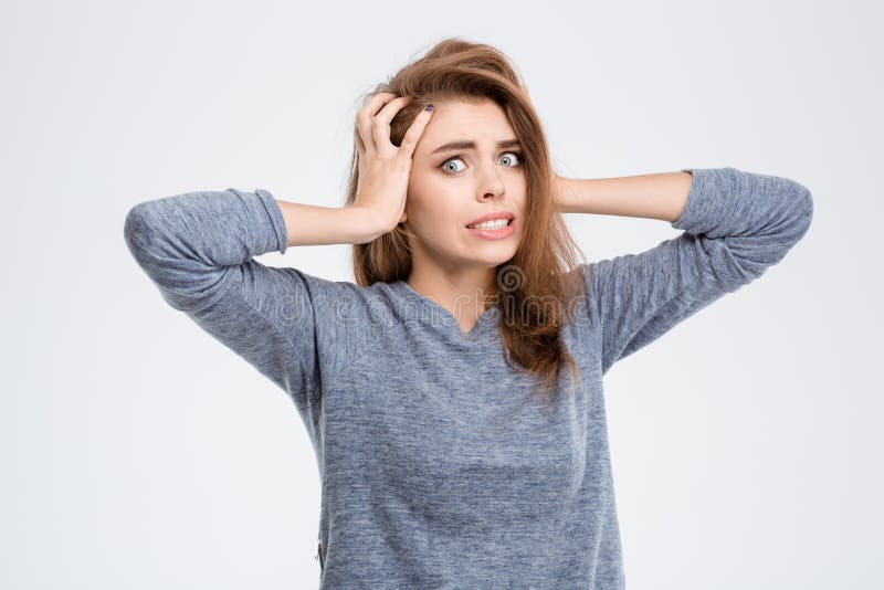 Frightened Woman Looking at Camera Stock Image - Image of grief ...