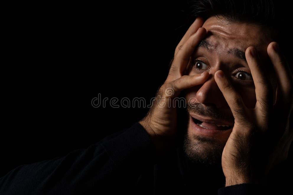 Frightened Young Beard Man Afraid Scared and Terrified with Fear ...