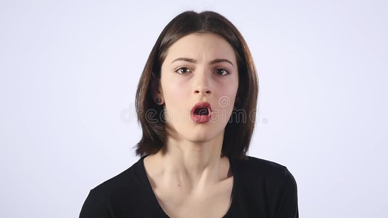 Frightened Young Woman Isolated on White Stock Footage - Video of ...