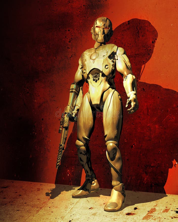 Android with Weapon on Red Wall Stock Illustration - Illustration of ...