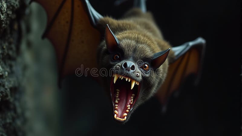 Frightening Vampire Bat with Menacing Expression Hanging Upside Down ...
