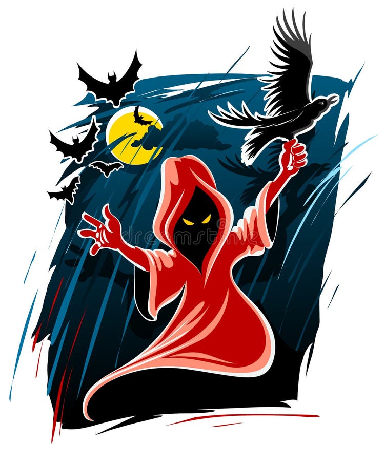 Frightful Halloween Pumpkin in Black Hat with Cat Stock Illustration ...