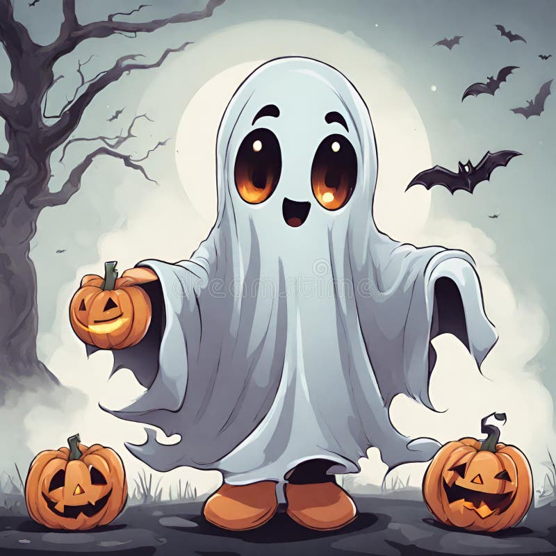 Frightfully Cute Specter Ghostly Sticker Design Stock Illustration ...
