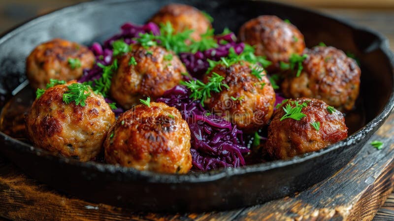 Frikadeller - Danish Meatballs, Pan-fried and Served with Red Cabbage ...