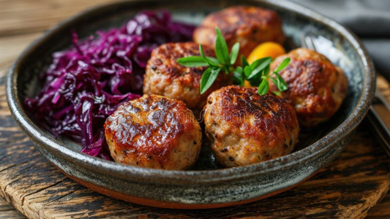 Frikadeller - Danish Meatballs, Pan-fried and Served with Red Cabbage ...