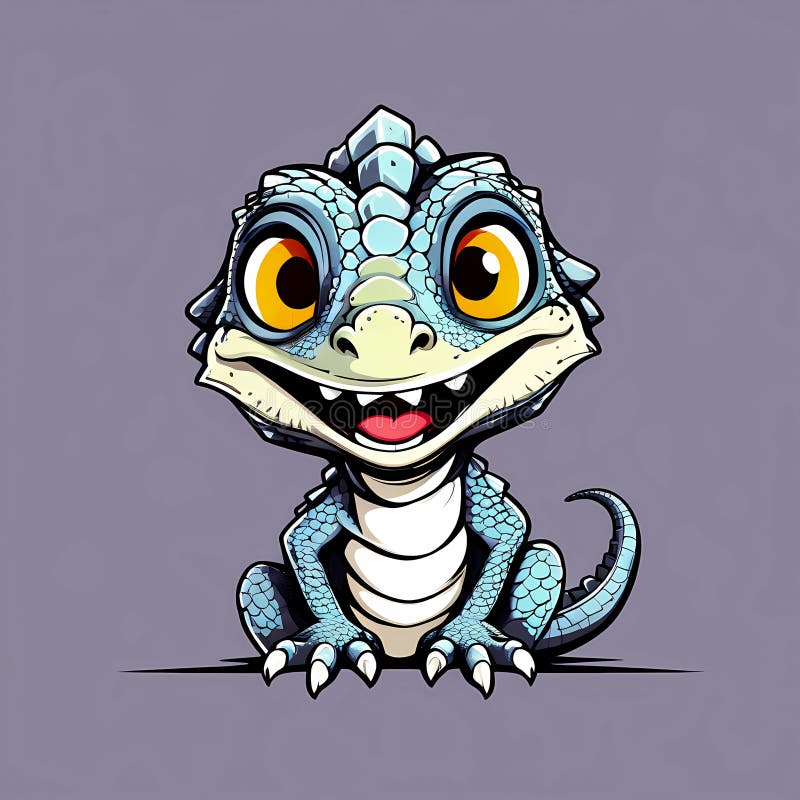 Frilled Neck Lizard Cartoon with Smiling Face Isolated in White ...