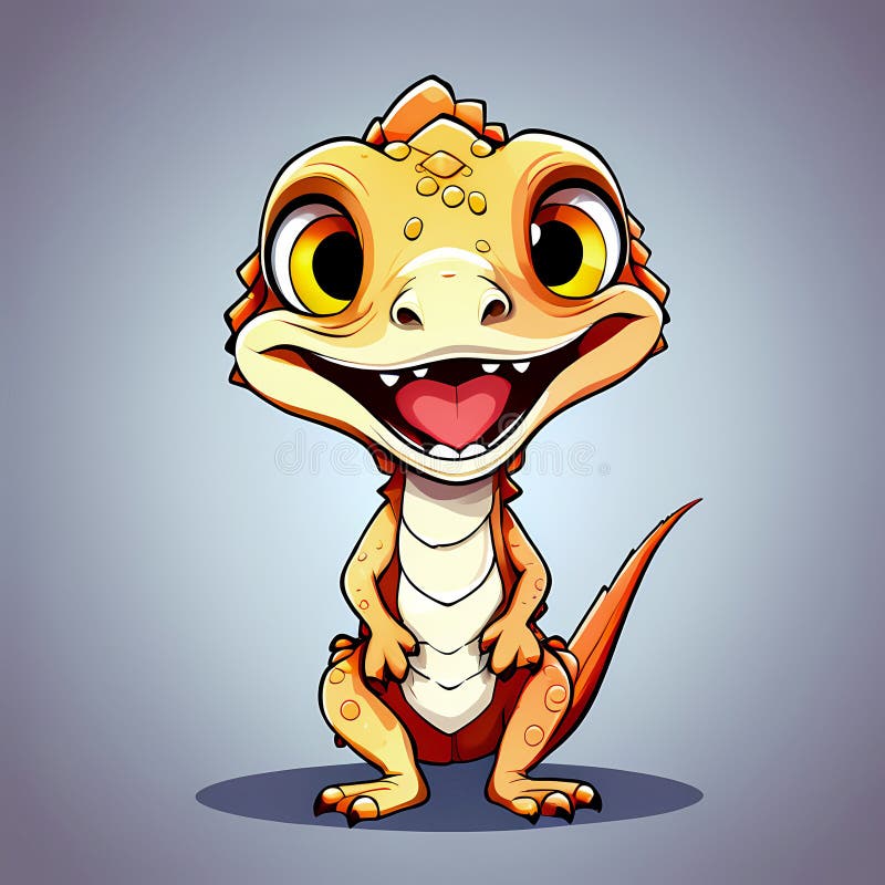 Frilled Neck Lizard Cartoon with Smiling Face Isolated in White ...