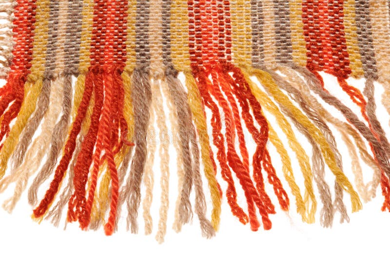 Fringed Edge of a Small Handmade Rug or Mat, Woven from Red and Yellow ...