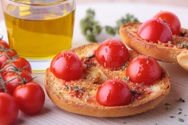 Frisa with Tomato, Olive Oil and Oregano Stock Photo - Image of food ...